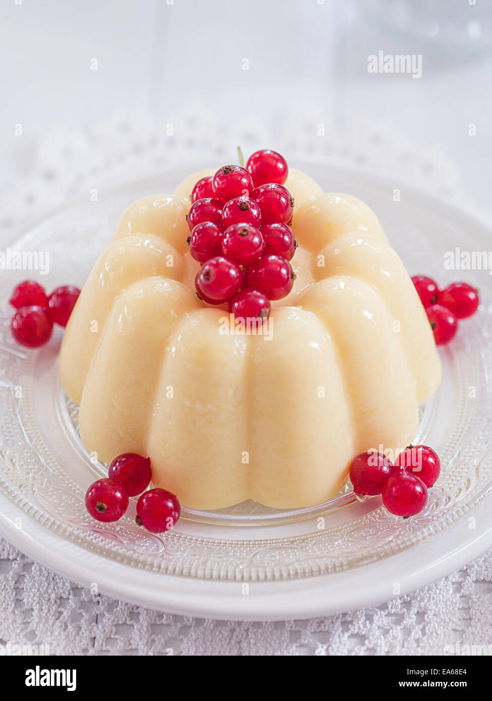 Vanilla pudding with red currants Stock Photo - Alamy