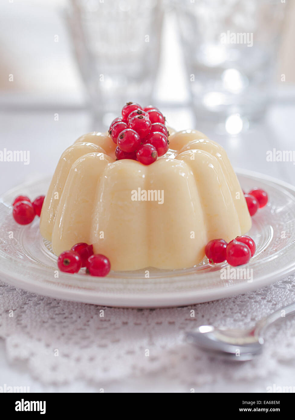 Vanilla pudding with red currants Stock Photo - Alamy