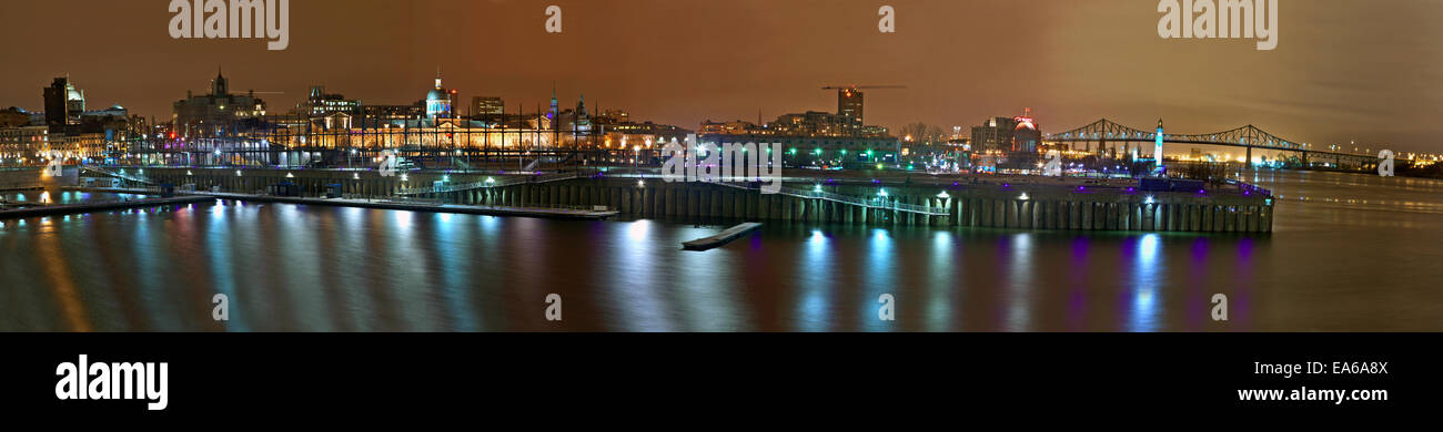 Panorama of Montreal, Canada docks at night Stock Photo - Alamy