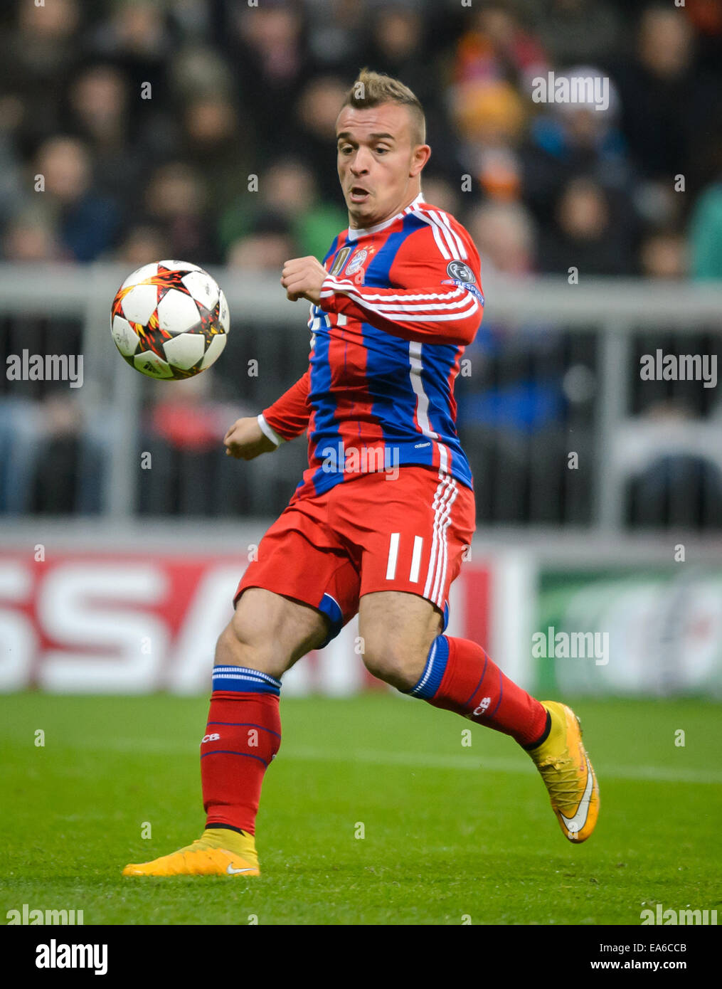 Munich, Germany. 5th Nov, 2014. Munich's Xherdan Shaqiri controlls the ...