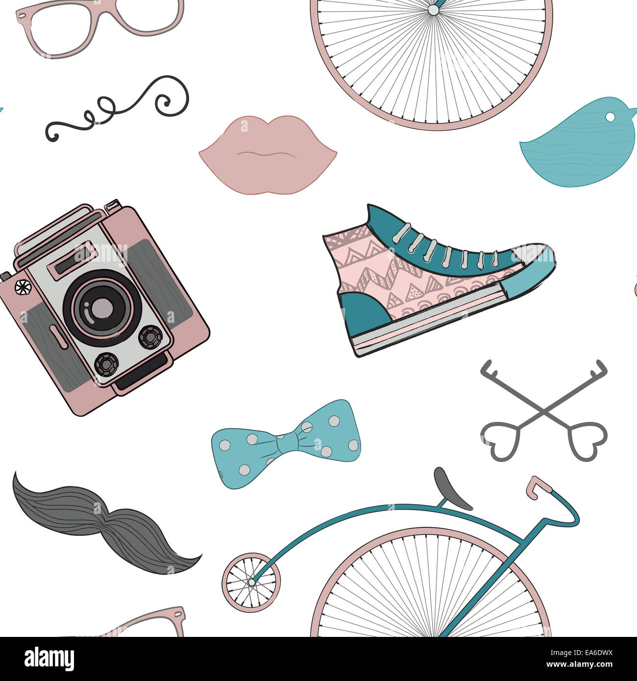 Hipster Retro Vintage Doodle Seamless Pattern Stock Photo - Alamy