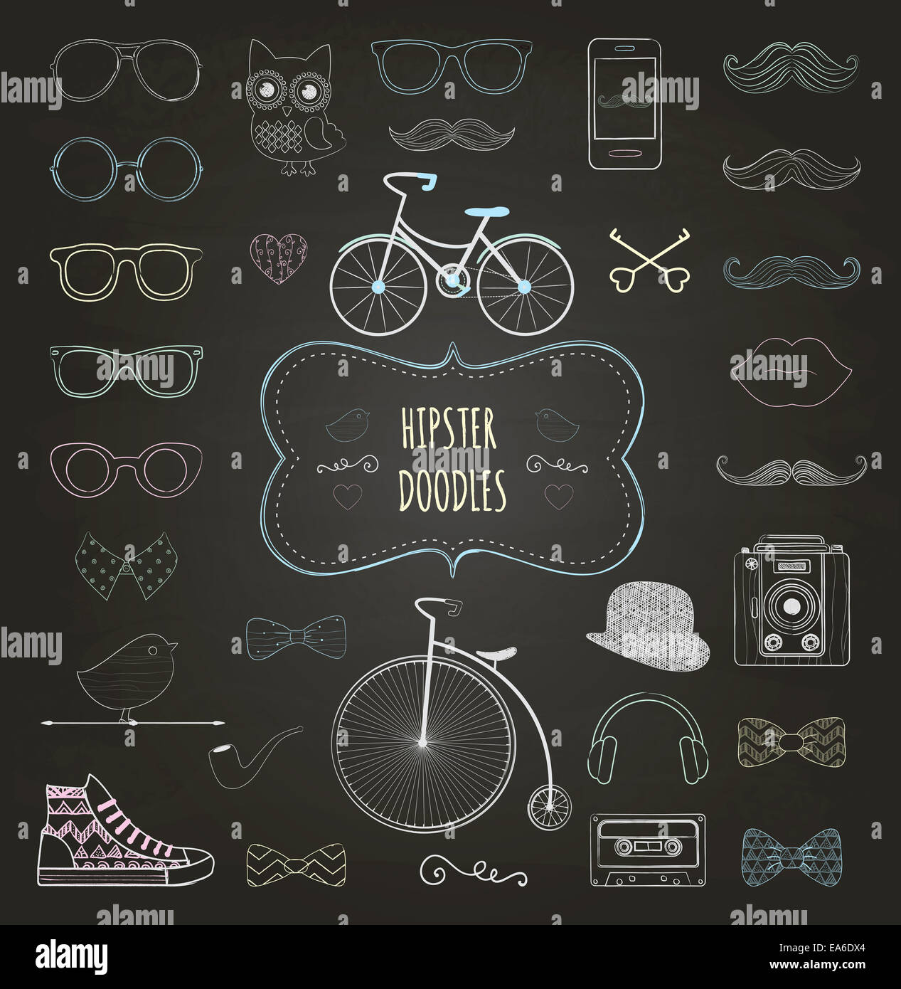 Hipster Retro Vintage Doodle Icon Set Stock Photo - Alamy