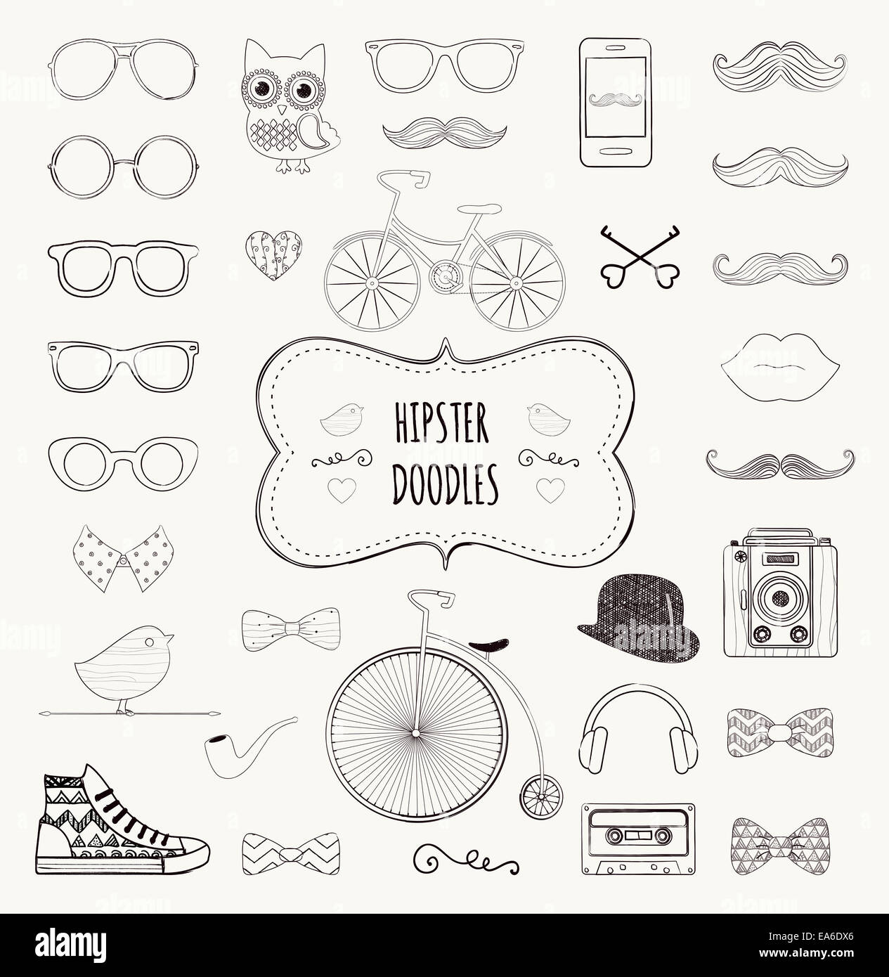 Hipster Retro Vintage Doodle Icon Set Stock Photo - Alamy