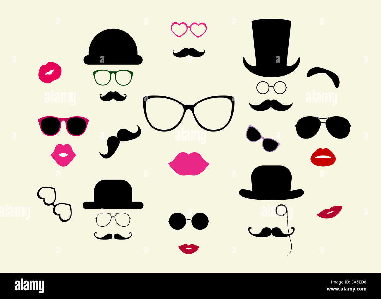Gentleman hat glasses mustache Cut Out Stock Images & Pictures - Alamy