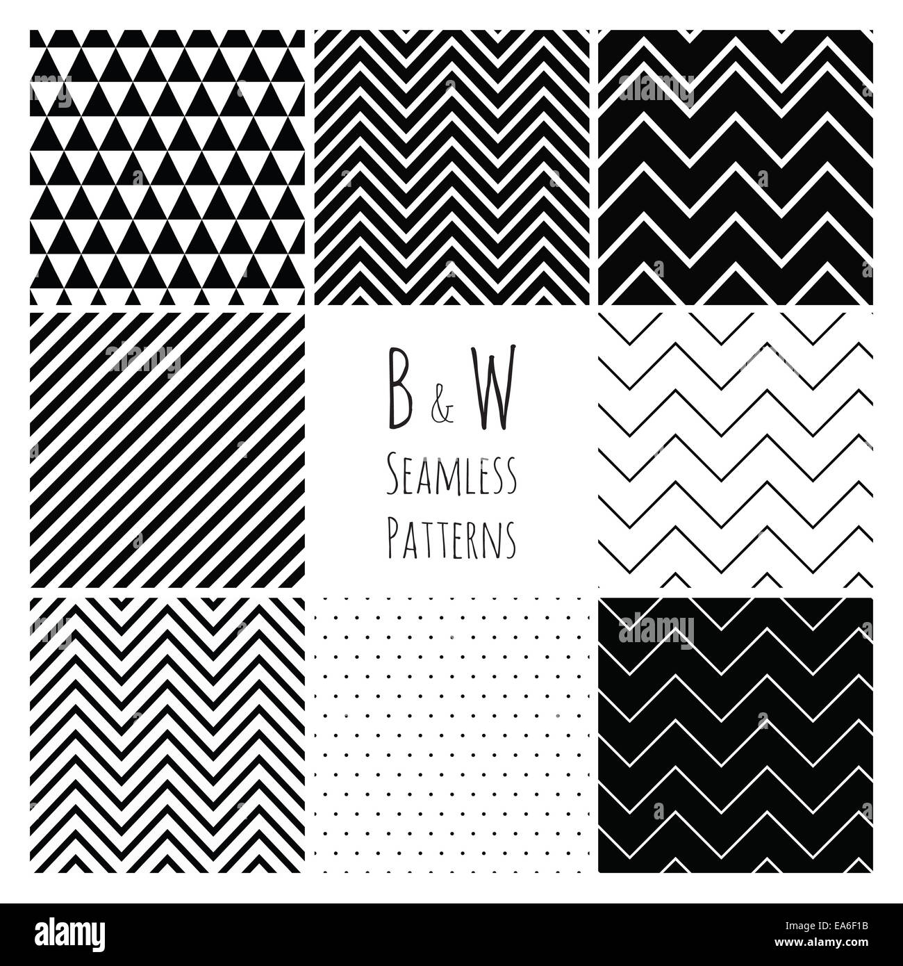 Seamless Black and White geometric background set Stock Photo - Alamy