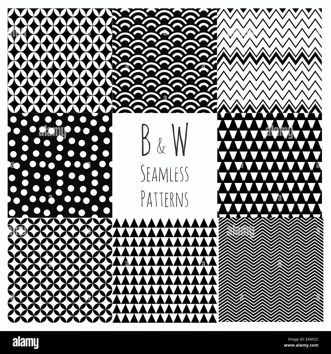 Seamless Black and White geometric background set Stock Photo - Alamy