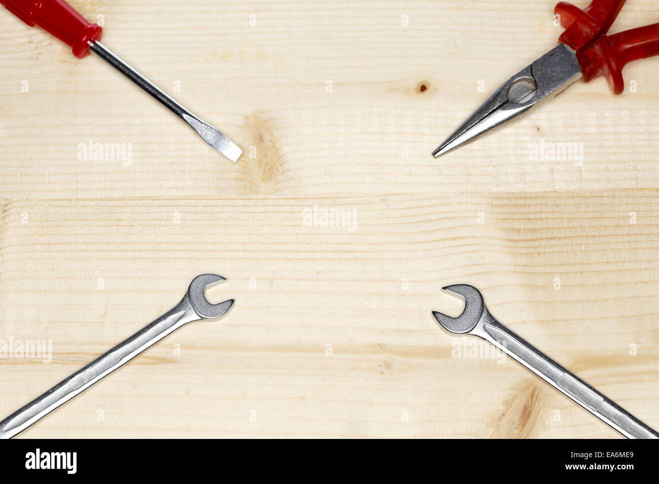 wooden plate and tools Stock Photo - Alamy