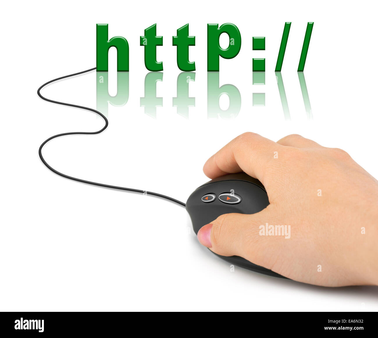 Hand with computer mouse and word http Stock Photo - Alamy