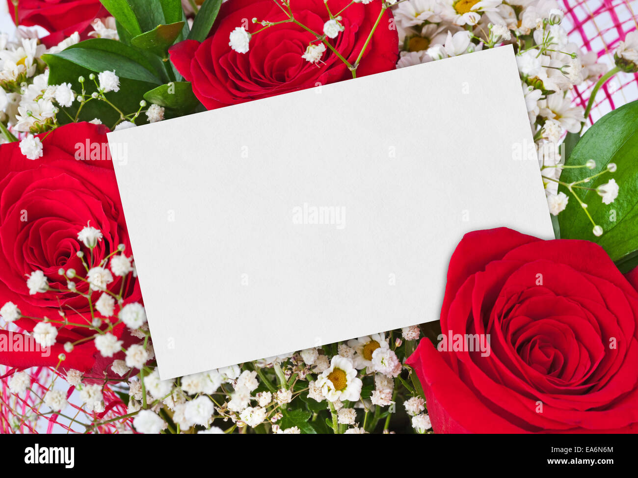 Roses bouquet and paper card Stock Photo - Alamy