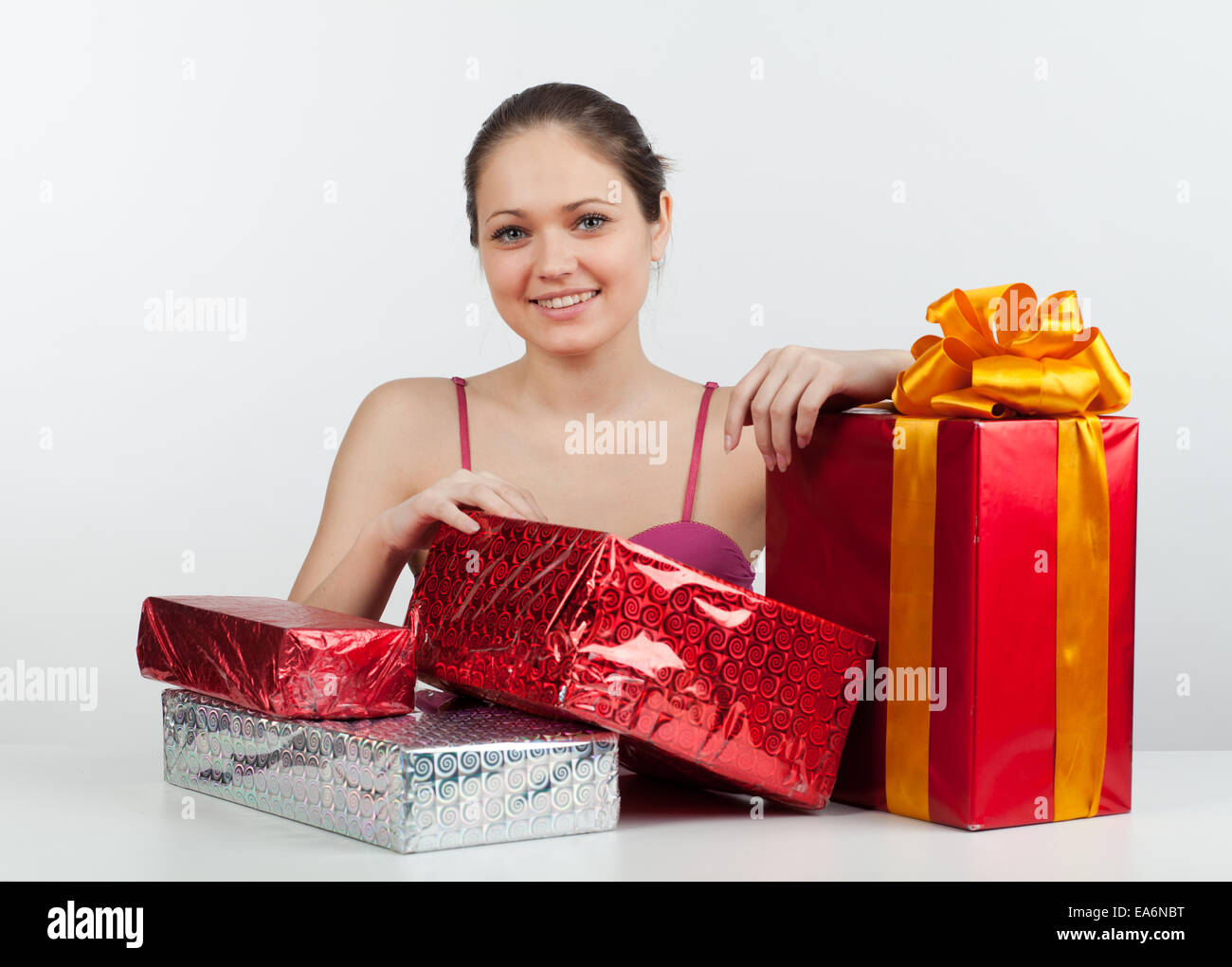 girl with a gift Stock Photo - Alamy