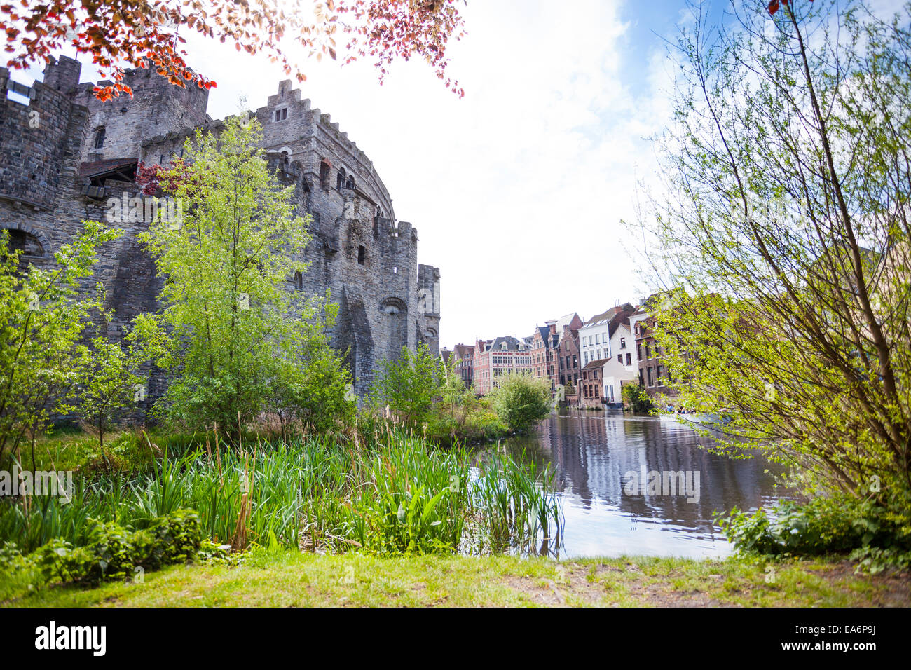 Gravensteen castle on Leie river in Ghent Stock Photo - Alamy