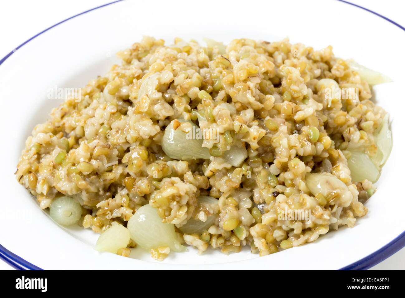 Freekeh, fire-dried green wheat, cooked with pearl onions and stock ...