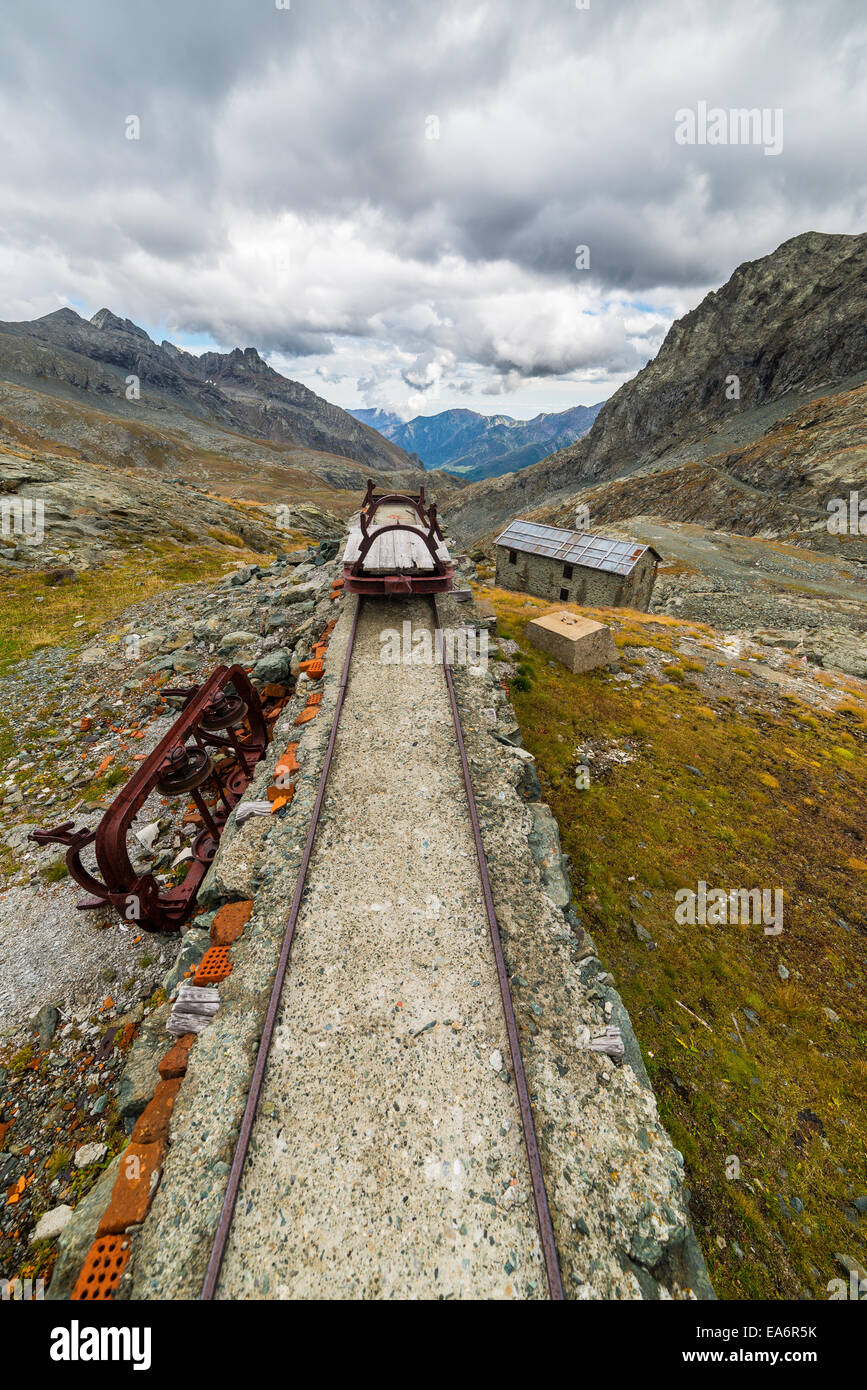 Old and damaged railroad track used in the italian Alps for high ...