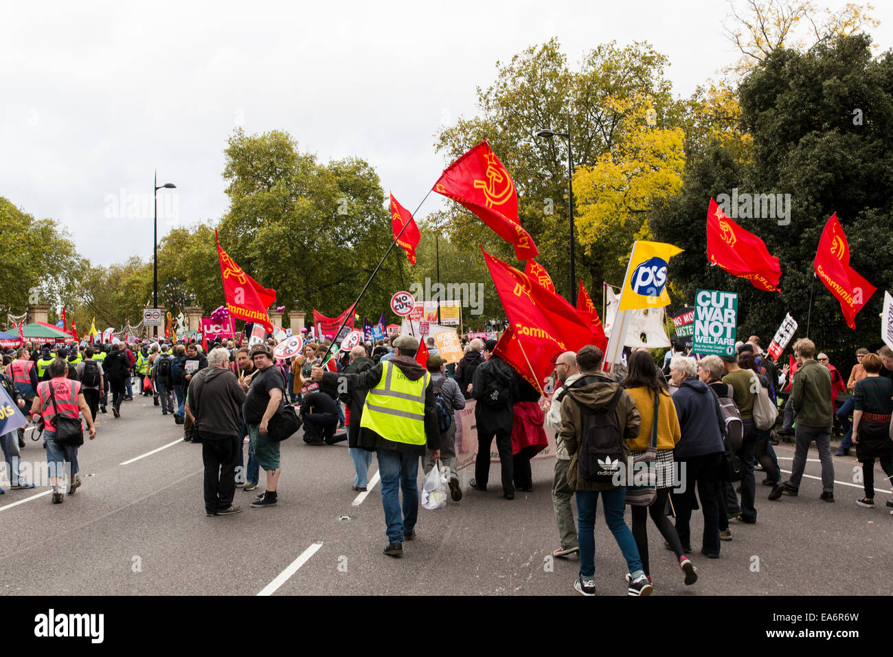 Trade Union protesters march through London on 18th October 2014 to ...