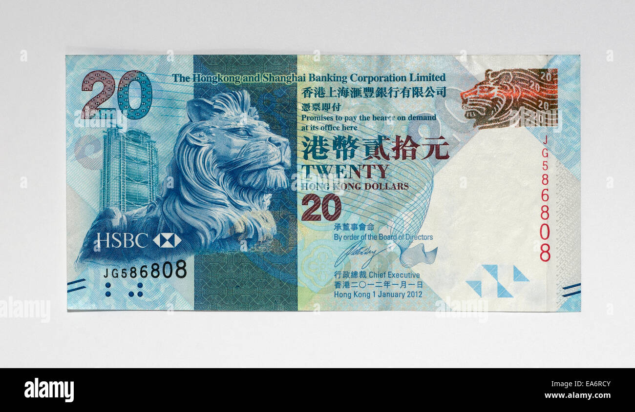 Hong Kong 20 Twenty Dollar Note Stock Photo - Alamy