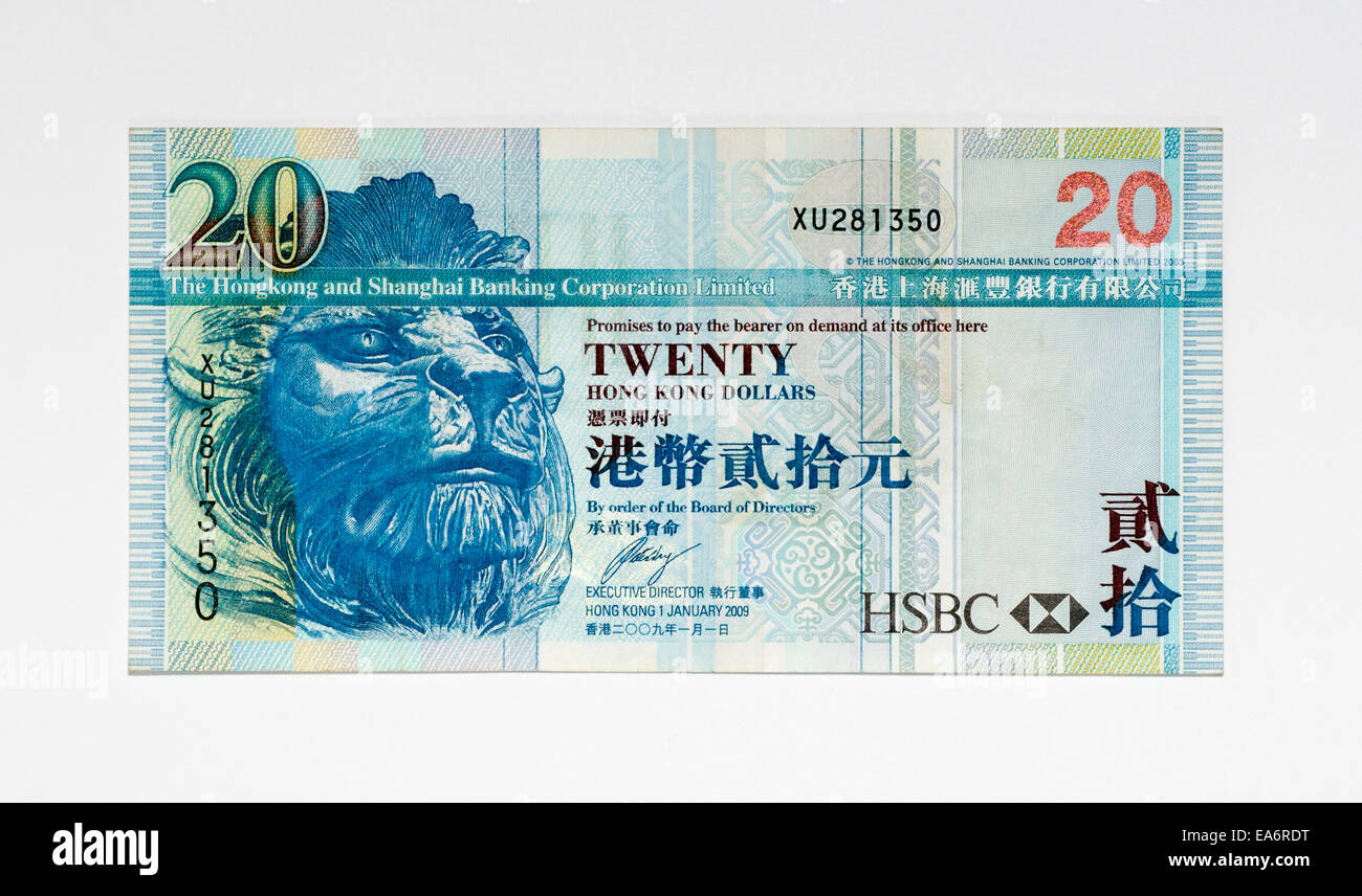 Hong Kong 20 Twenty Dollar Note Stock Photo - Alamy