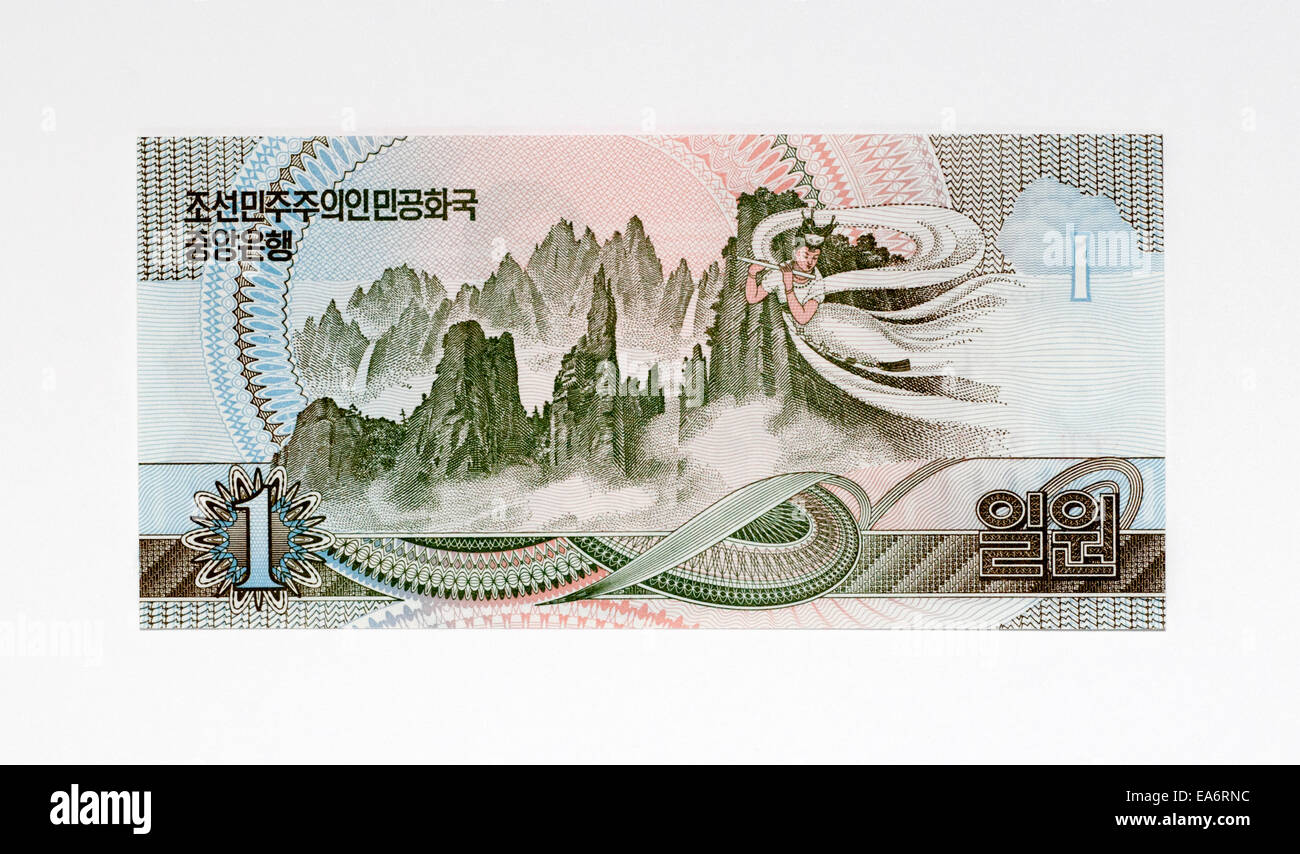 North Korea 1 Won Bank Note Stock Photo - Alamy