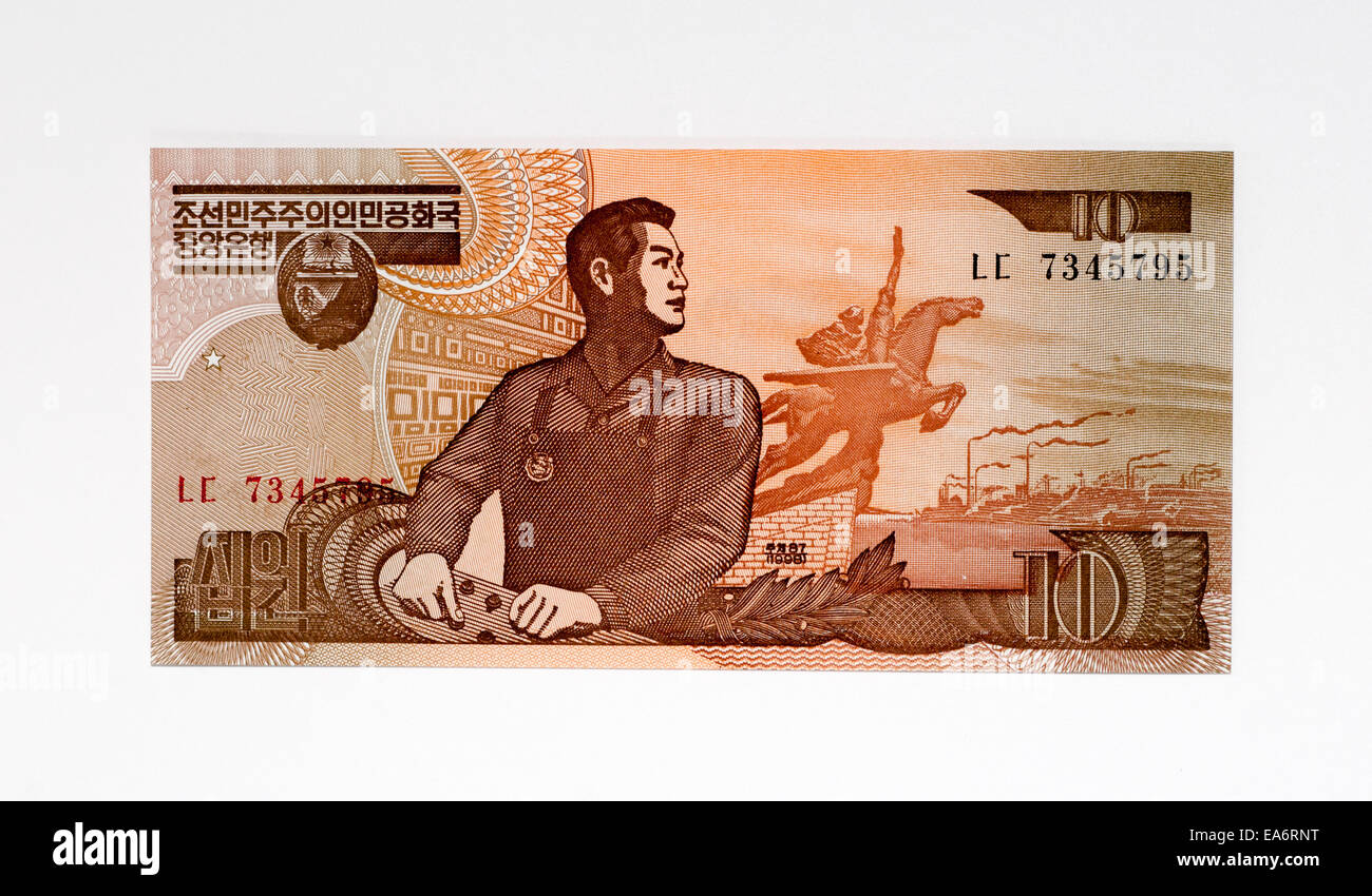 North Korea 10 Won Bank Note Stock Photo - Alamy