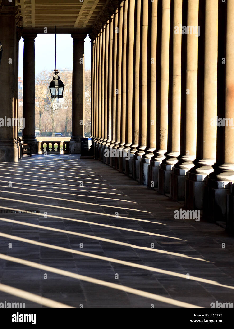 A colonnade in the historic Royal Naval College, Greenwich, London now ...