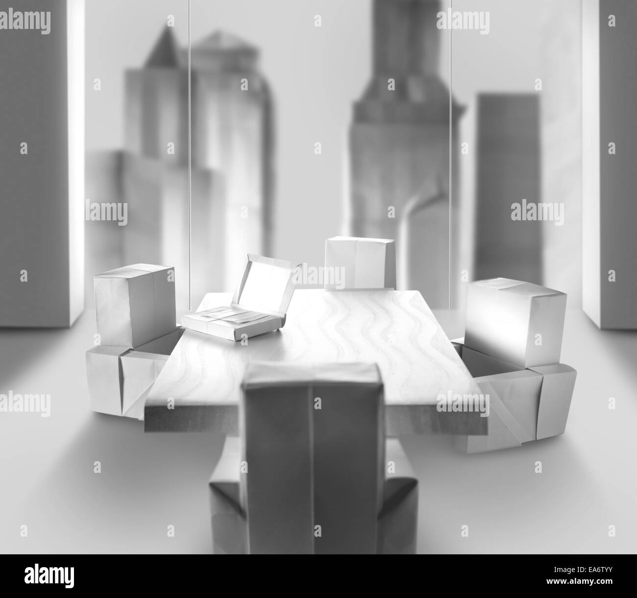 Origami paper office. Origami creations of desks, chairs and computers ...