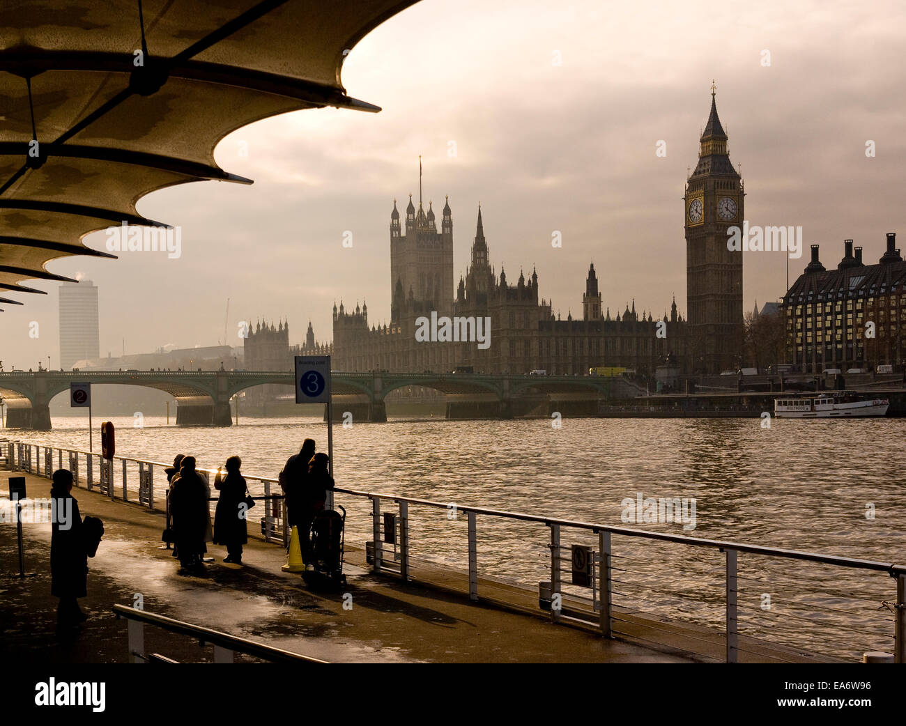 Houses of Parliament and Westminster Bridge at dusk from Waterloo ...