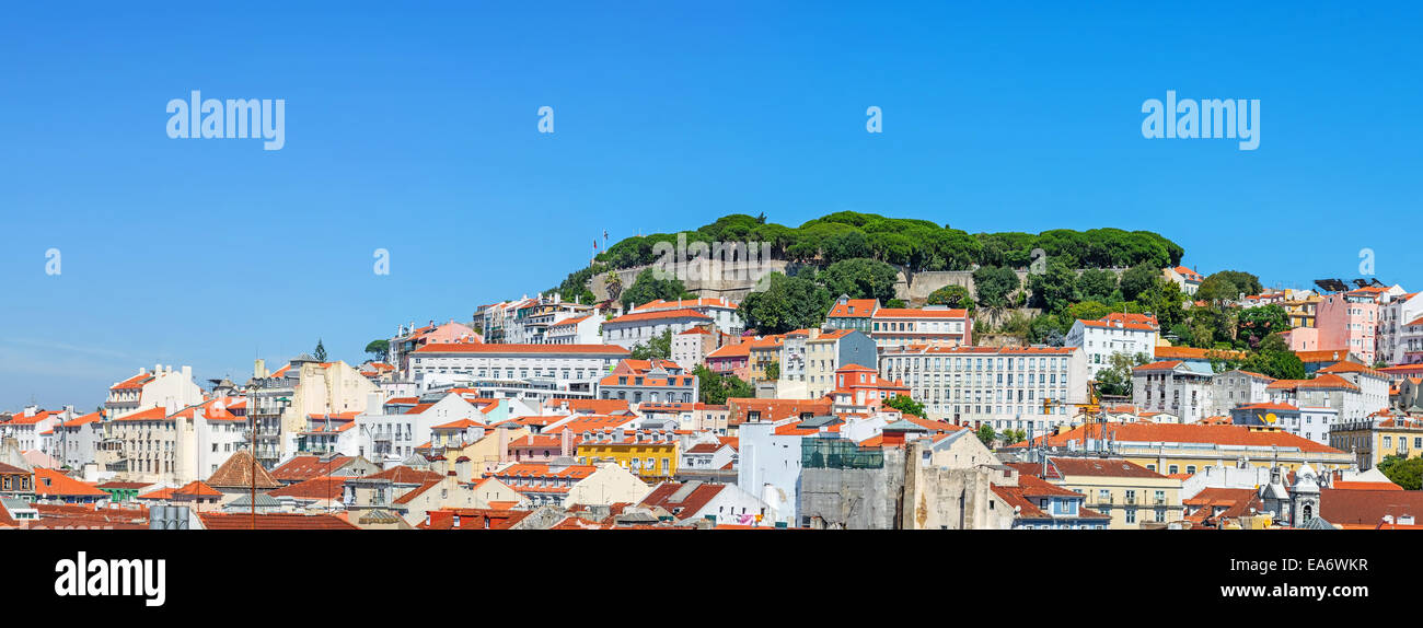 Panorama of the oldest part of Lisbon showing Alfama, Mouraria and ...