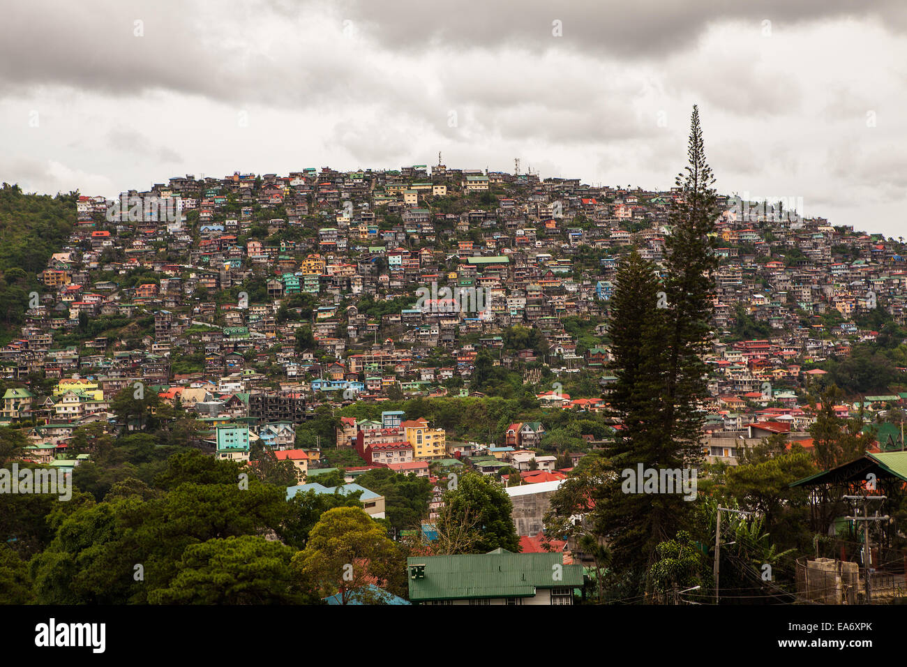 Severely congested mountainside in Baguio City, Luzon Island ...