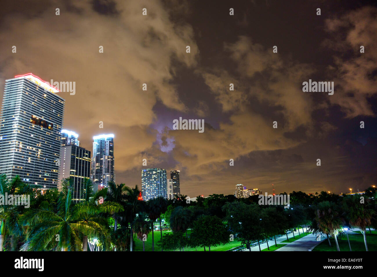 Miami Florida,Bayfront Park,Biscayne Boulevard Wall,high rise ...