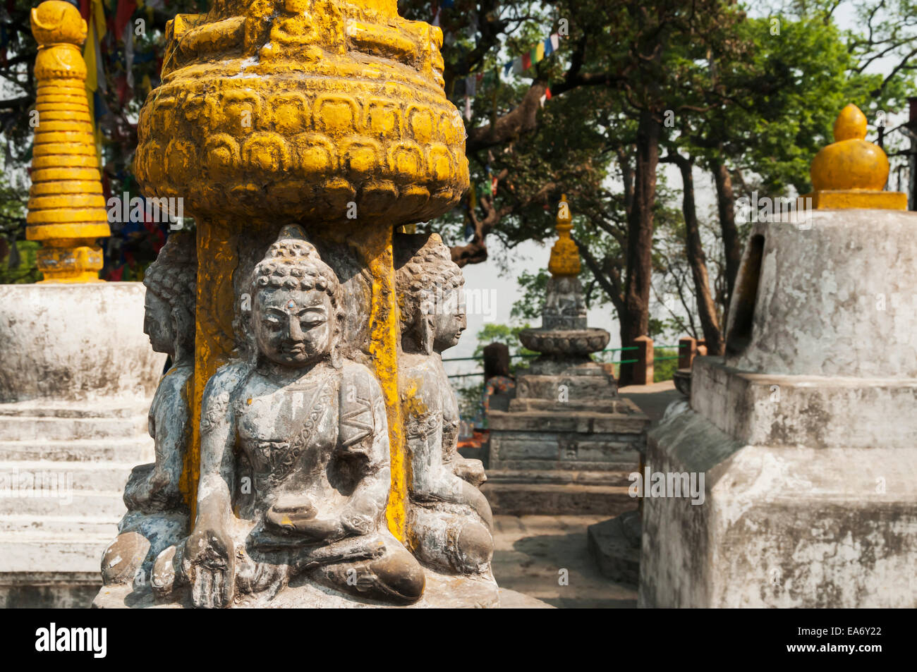 Some sculptures of buddha in Swayambhu Temple; Kathmandu, Nepal Stock ...