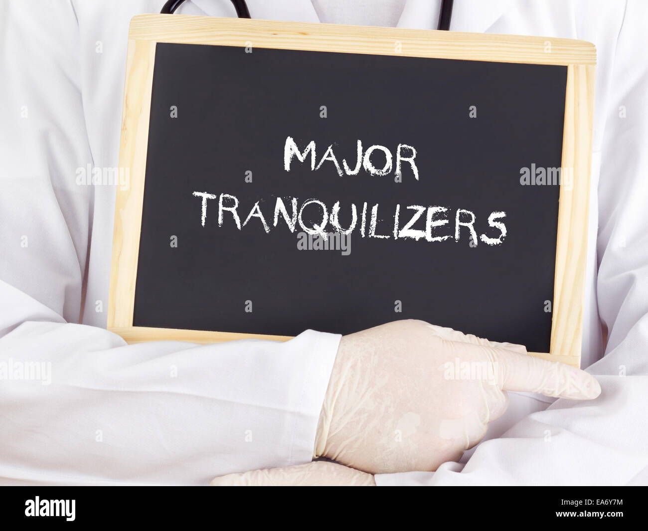 Doctor shows information: major tranquilizers Stock Photo - Alamy