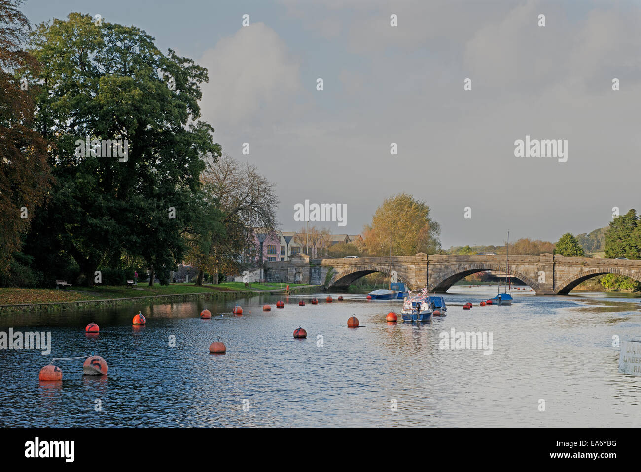Boats on the River Dart near the Totnes Bridge at Totnes, South Devon ...