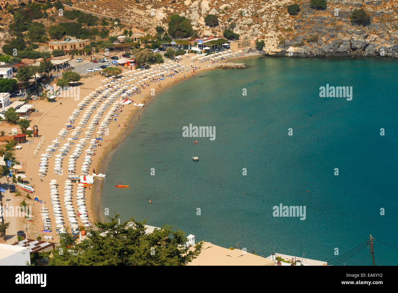 Blue bay of Lindos, Rhodes - Greece Stock Photo - Alamy