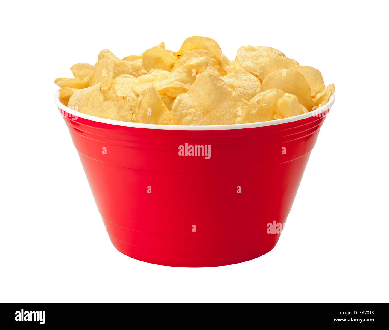 Potato chips in a red plastic party bowl Stock Photo - Alamy