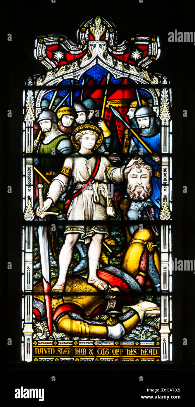 David and Goliath stained glass, St. Mark`s Church, Leamington Spa, UK ...