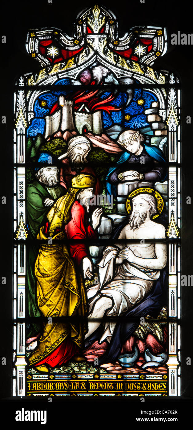 Job stained glass, St. Mark`s Church, Leamington Spa, UK Stock Photo ...