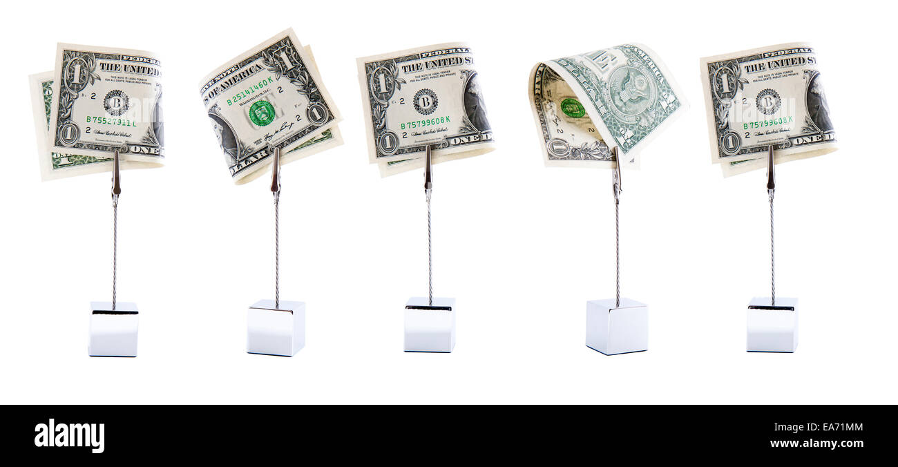 Five american dollars banknotes in a row isolated Stock Photo - Alamy