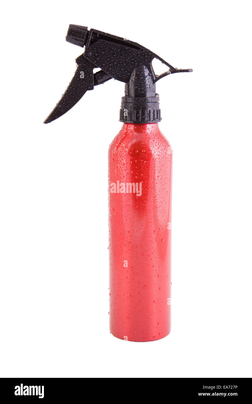 Red metal water sprayer isolated on white Stock Photo - Alamy