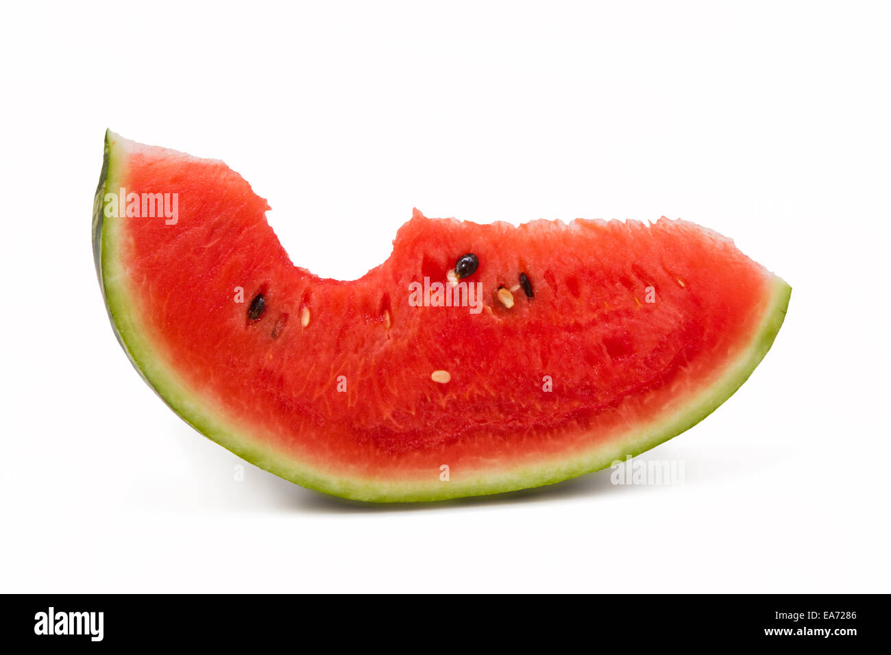 Bitten juicy watermelon portion isolated on white background, red fruit ...