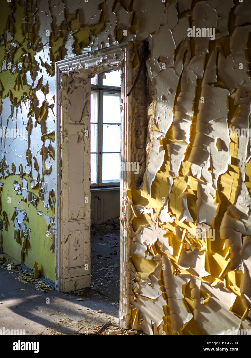 Ruins of an old hospital. Interior old wall with old paint Stock Photo ...