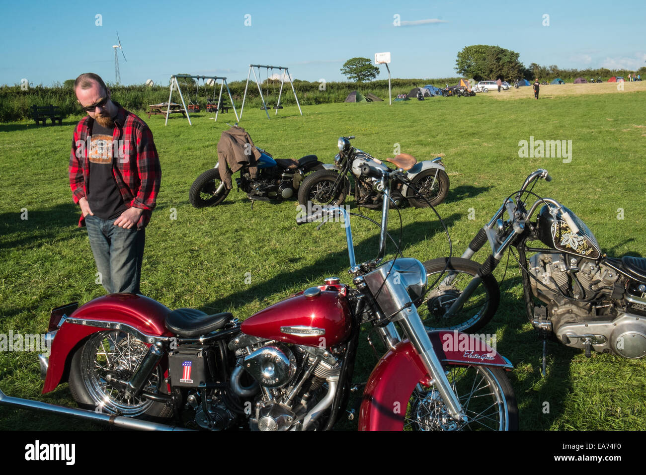 Harley Davidson motorbike weekend gathering at village of Llansaint ...
