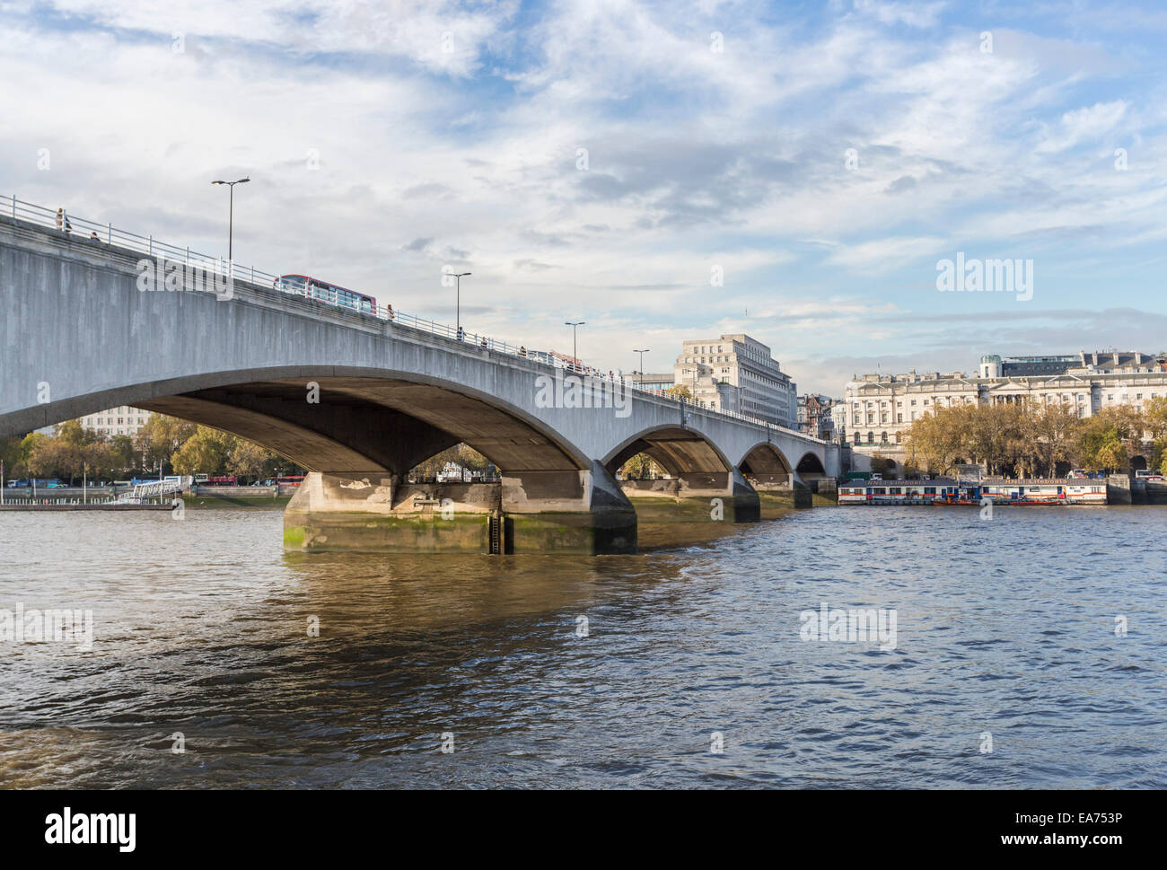 Arches of Waterloo Bridge and the River Thames, London, UK viewed from ...