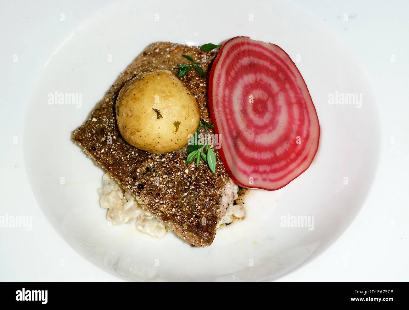 Arctic char, a northern fish that looks and tastes like salmon, served ...