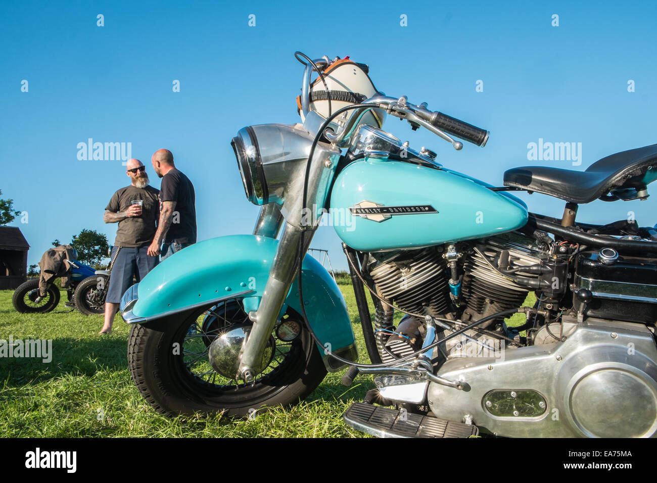 Harley Davidson motorbike weekend gathering at village of Llansaint ...