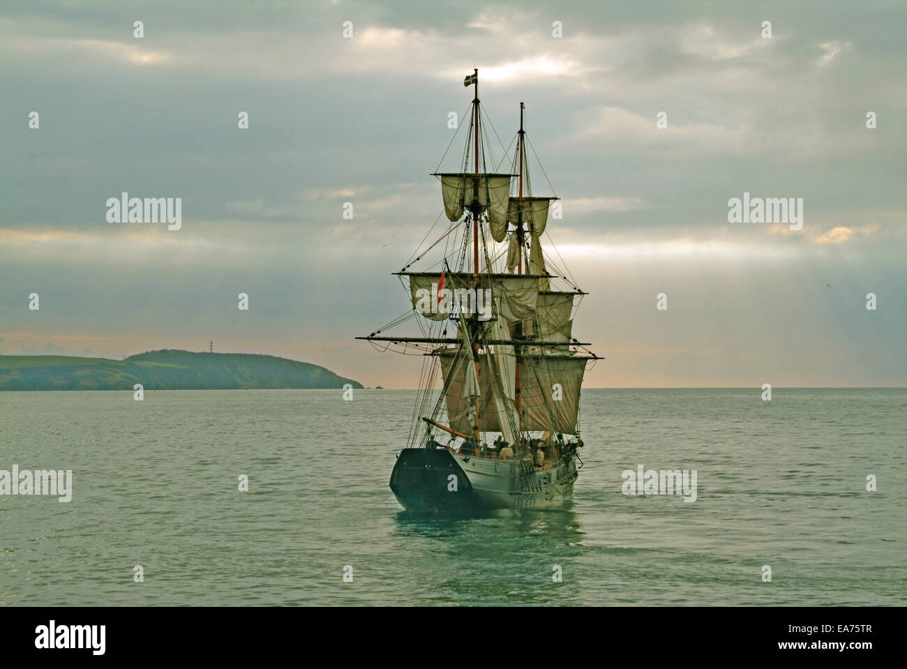Galleon in St. Austell Bay off Charlestown Harbour With Gribbin Head ...