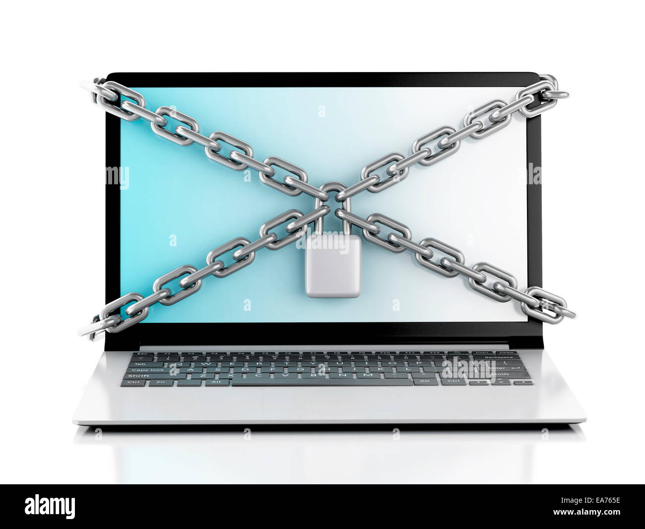 image of Laptop with lock and chain. Data security concept.. 3d ...