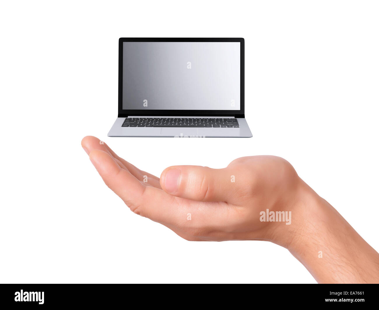 image of hand holding Modern Laptop isolated on white background Stock ...