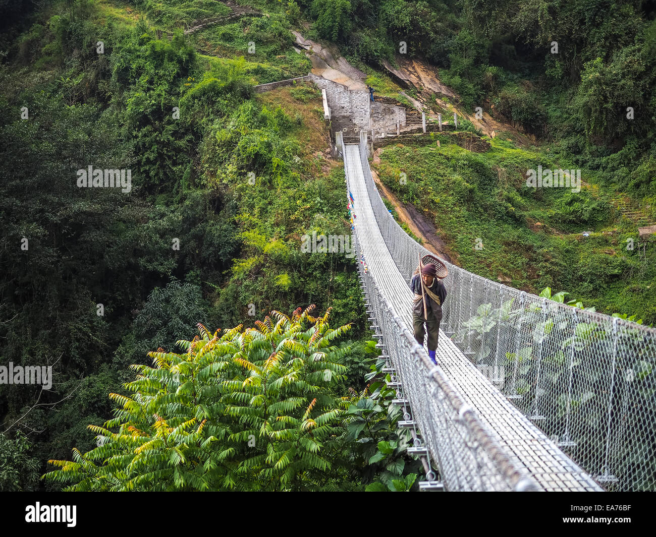 rope hanging suspension bridge in Nepal Stock Photo - Alamy