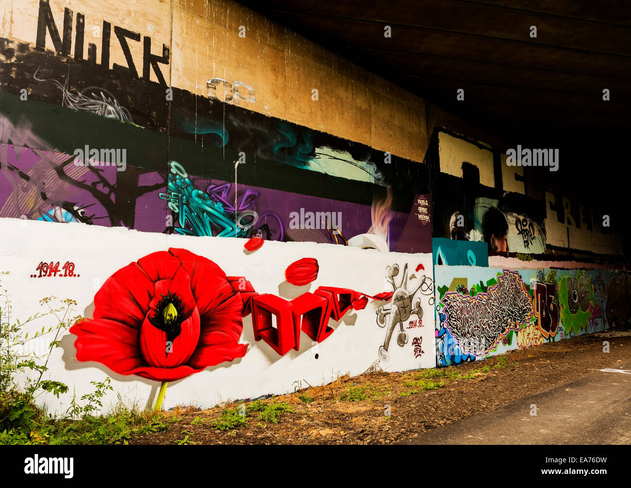 Graffiti tribute to the centenary of the start of World War One Stock ...