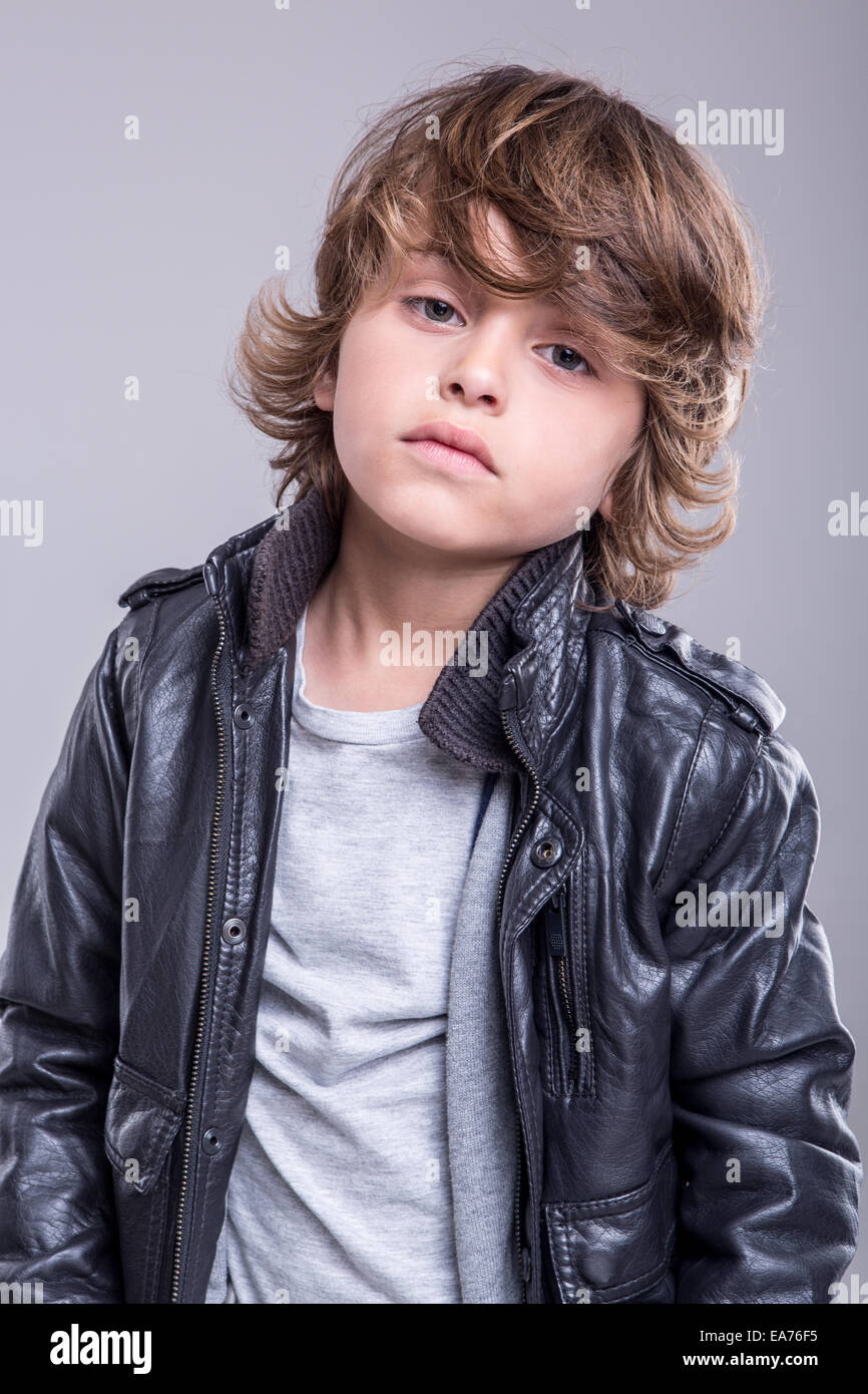 Cute boy leather jacket hi-res stock photography and images - Alamy