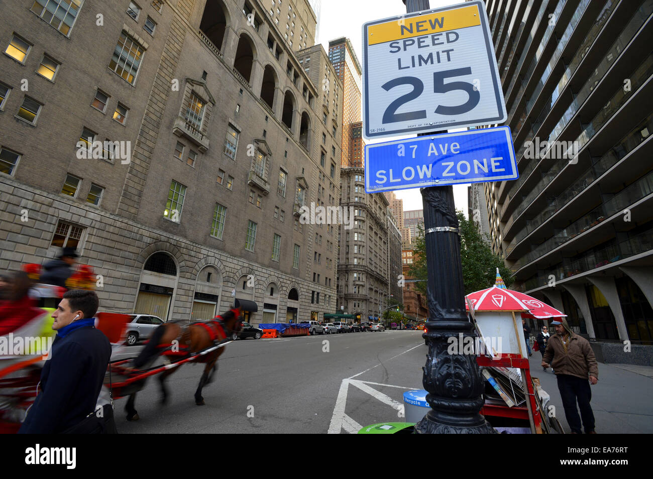 New York, USA. 7th Nov, 2014. A carriage passes by a traffic sign of ...